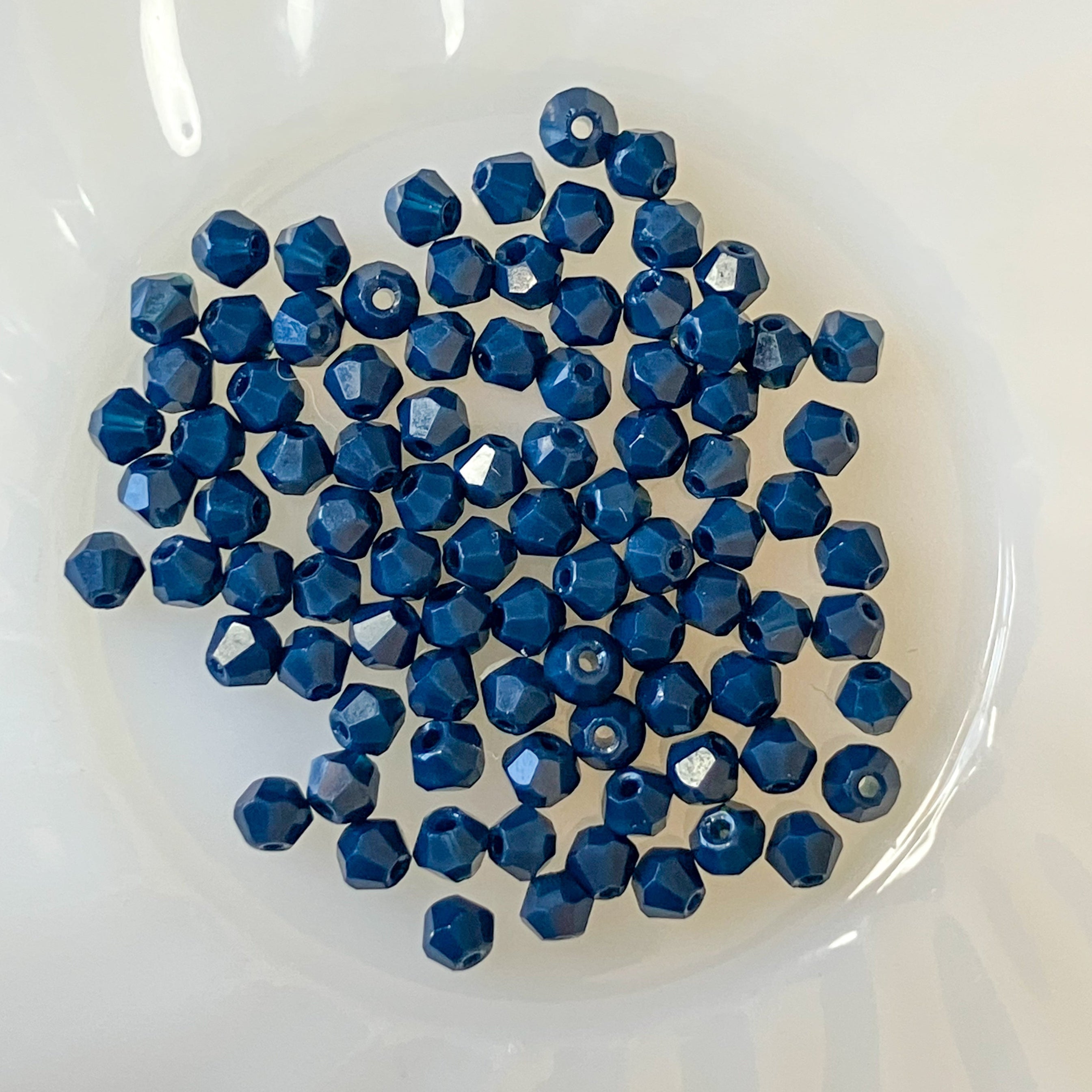 4mm Deep Blue Glass Bicone Beads – 13" Strand – Good Medicine Beading